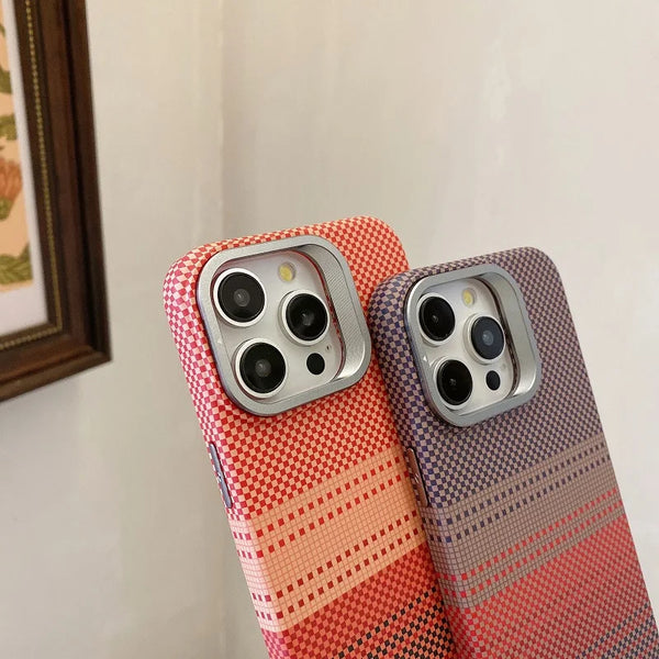 Relief Texture Alloy Lens Kickstand Holder Magnetic Case for iPhone ...